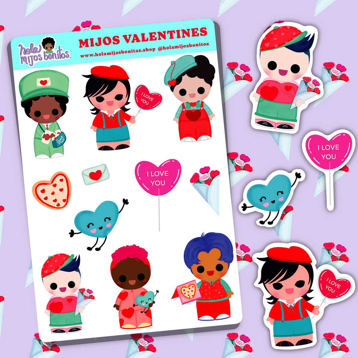 Hola Mijos Bonitos Big Valentines Sticker Sheet – Hola Mijas Bonitas